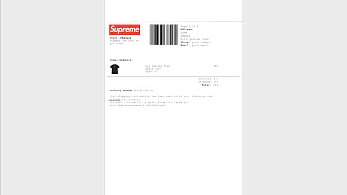 Create a supreme receipt for you by Sillywatch | Fiverr