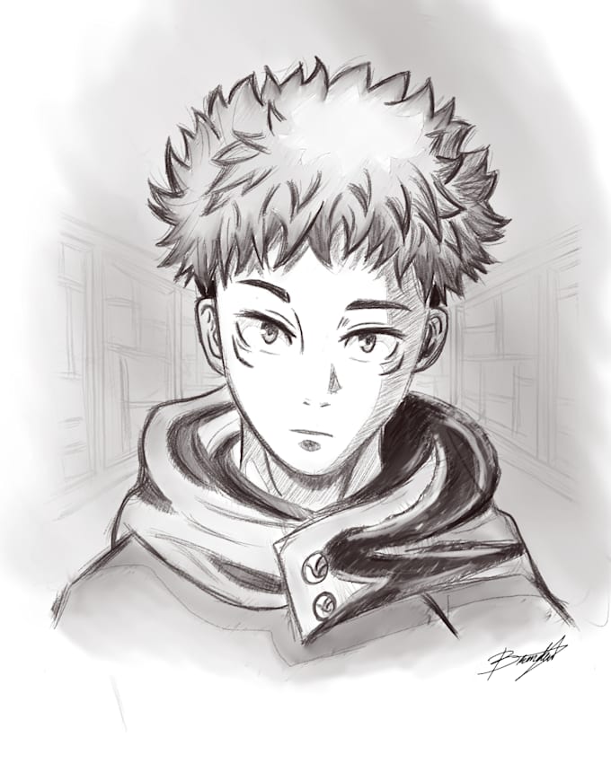 Draw any anime style character in grayscale by Arabagu_art | Fiverr