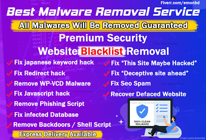 Remove malware, wordpress malware removal, clean malware, fix hacked website by Emonbd | Fiverr
