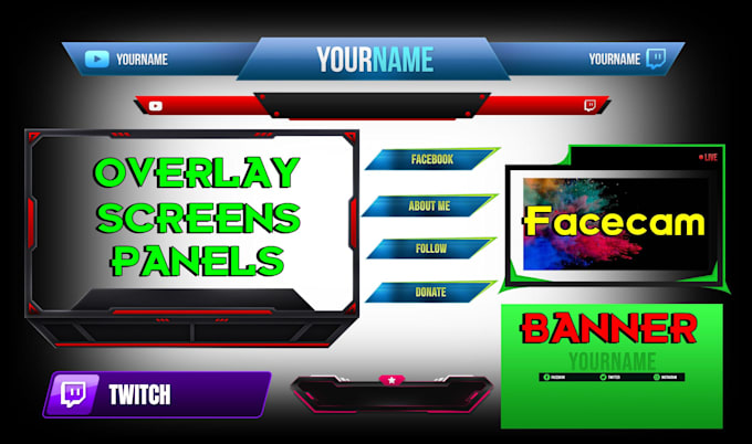 Design overlay, facecam, screens banner, panels, icon,logo or sub ...