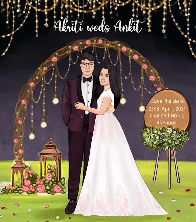 Make a wedding invitation card with the couple portrait by Jhalak ...