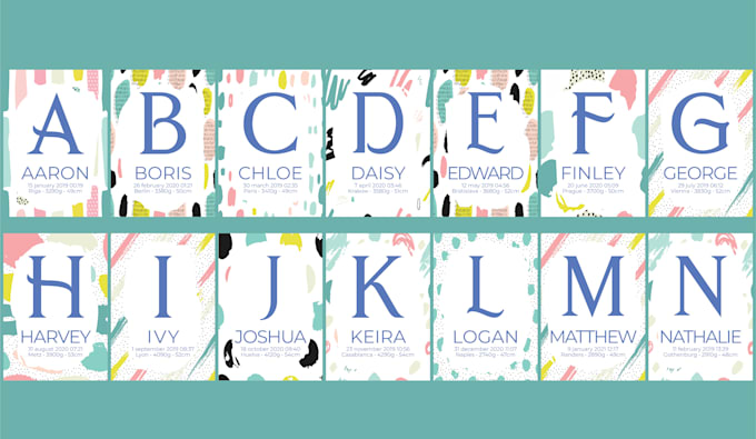Create a birth poster with the 1st letter of newborn by Christinaliber ...