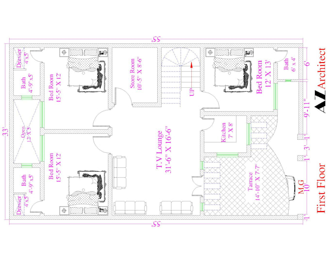 Make 2d building drawing house planing and front elevation plan in auto ...