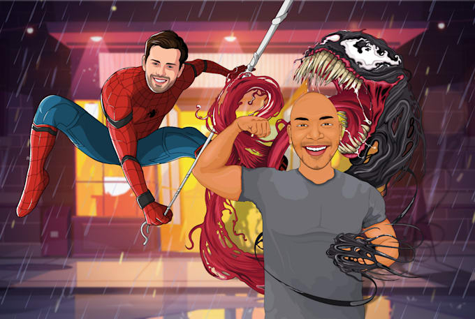 Draw a custom cartoon superhero comic portrait illustration by Colorpin ...