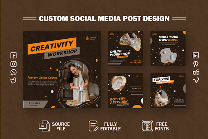 Design 30 unique custom editable social media posts by Mihirkarn | Fiverr