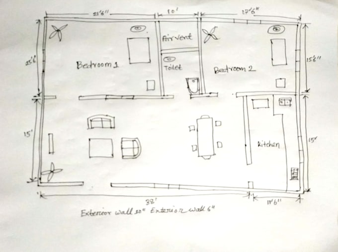 Convert hand drawing to autocad 2d drawing by Siddik004 | Fiverr