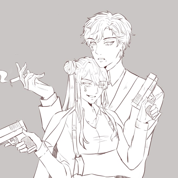 Draw clean sketch anime fanart and original character by Blindrosy | Fiverr