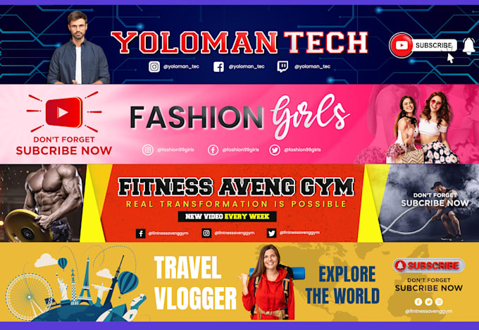 A professional youtube banner and logo for you by Graphicdayan | Fiverr
