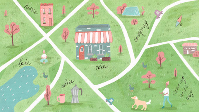 Create cute map illustration by Kseshawolf | Fiverr