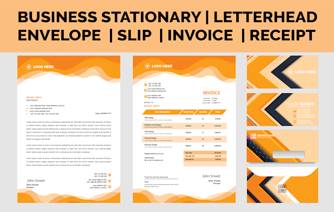 Design custom invoice letterhead quotation envelope postcard by ...