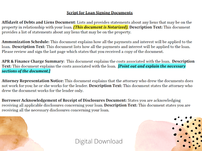 Give script for over 40 common loan docs loan signing agents by ...