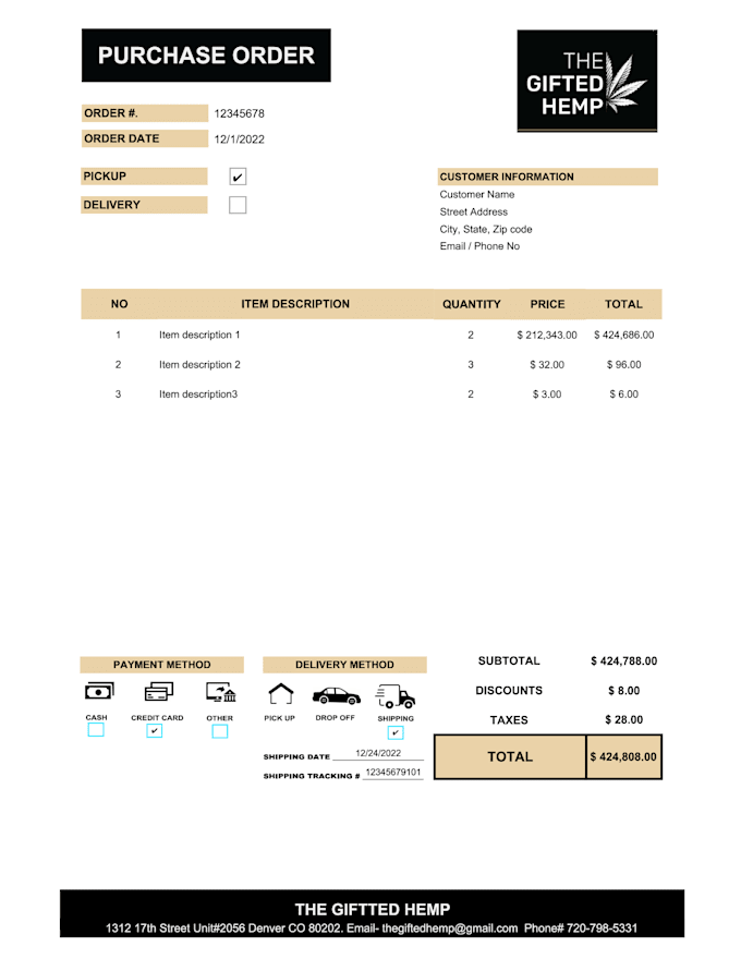 Create a fillable pdf invoice or purchase order form by Mehtab28 | Fiverr
