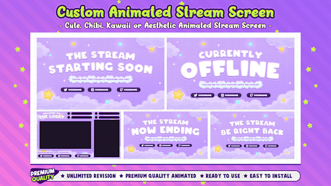 Create custom animated cute starting soon, brb, offline stream screen ...