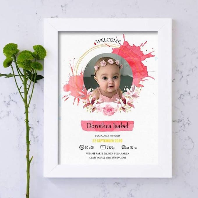 Design newborn baby biodata printable file by Harisghulam | Fiverr