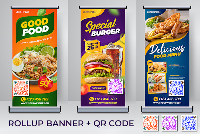 Design roll up banner with qr code free by Thinksstudio | Fiverr