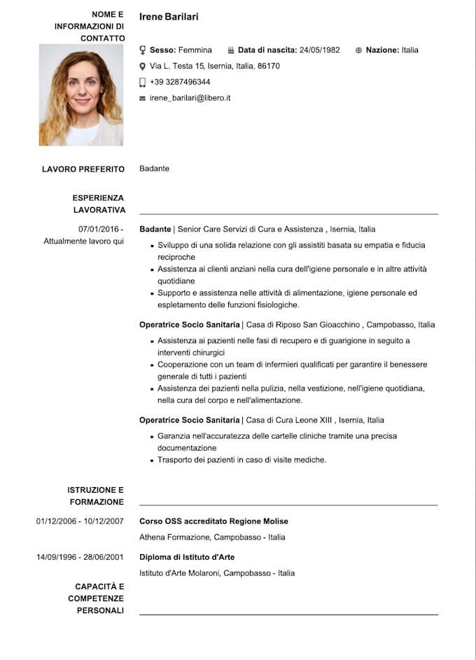 Write your professional cv and cover letter in italian by Kokorokok ...