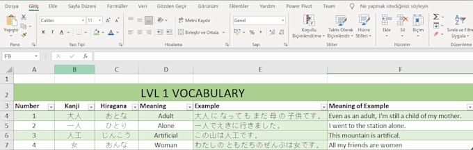 Give you my excel japanese worksheet by Sawranyum | Fiverr