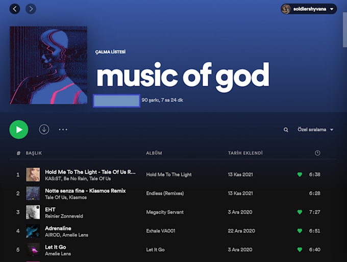 Personal custom spotify list by Suhedacoskun | Fiverr