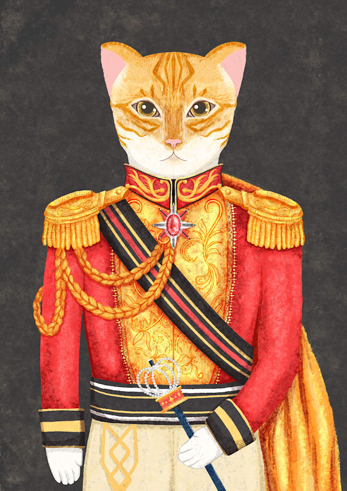 Illustrate a fancy cat portrait by Artjimeow | Fiverr