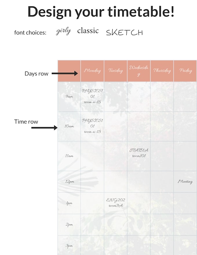 Make an aesthetic version of your college class timetable by Bronte ...