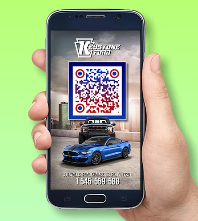 Create automotive car dealership qr code plus a an eye catching frame ...
