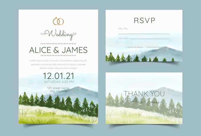 Design an outstanding wedding invitation from scratch by Hibalaa | Fiverr