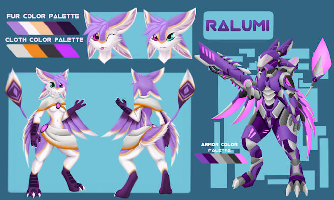 Draw your furry character reference sheet by Anurkim | Fiverr