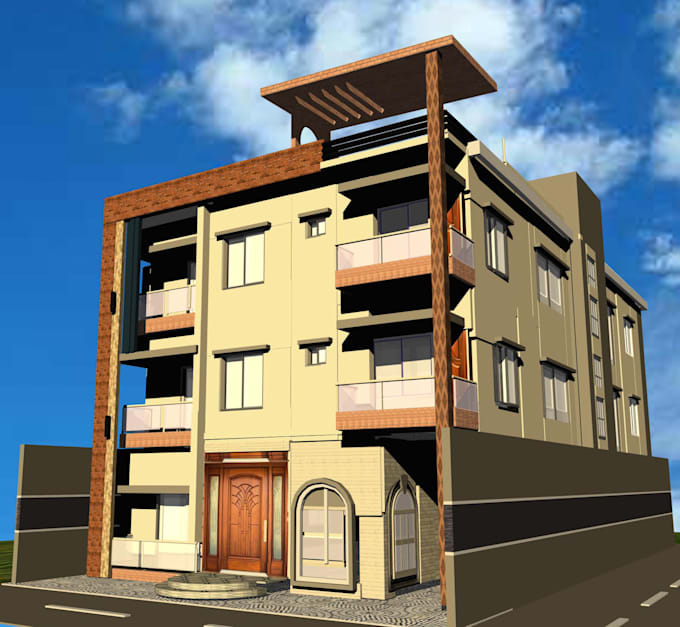 3d building exterior design, 2d drawing by Anikalaskar | Fiverr