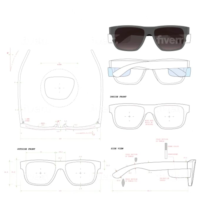 Create eyewear technical diagrams for manufacturing by Ryandavren | Fiverr