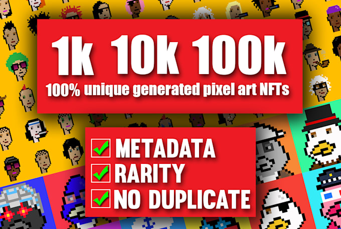 Create randomly generated pixel art nft collection by Rooubick | Fiverr
