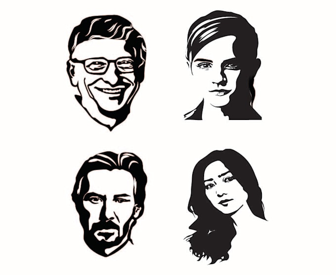 Black And White Portrait Silhouette Stencil Sketch Vector By