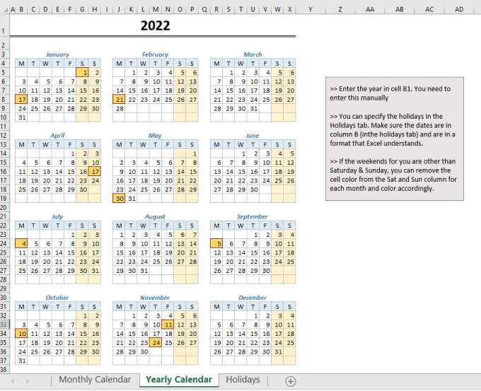 Provide excel calendar template by Ahmed_genidy | Fiverr