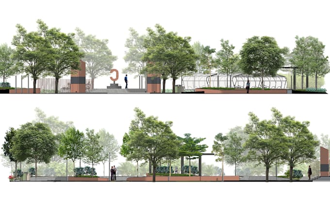 Make rendering architecture or landscape section and elevation by ...