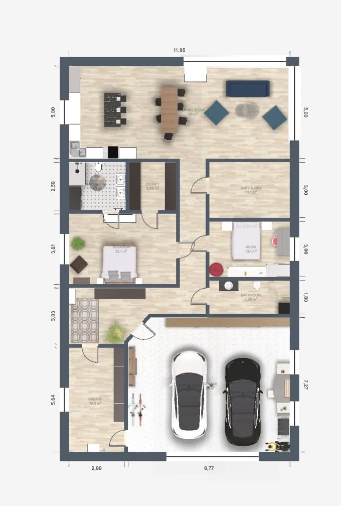 Make 2d or 3d floor plans and or interior design by Repsyte | Fiverr