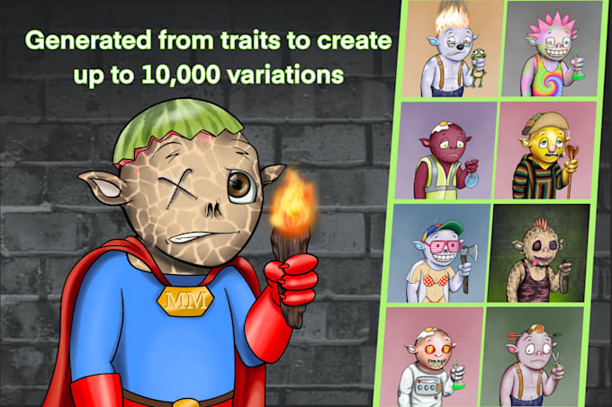 Create a cartoon style nft collection of 1,000 or 10,000 by Itsmorganfr ...