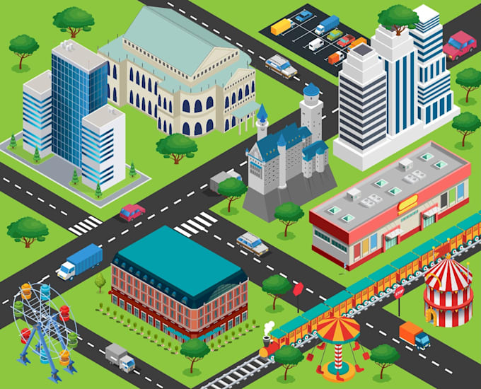 Design isometric map illustration by Illustrator95 | Fiverr