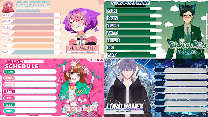 Design custom anime or vtuber schedule design by Steellancea | Fiverr