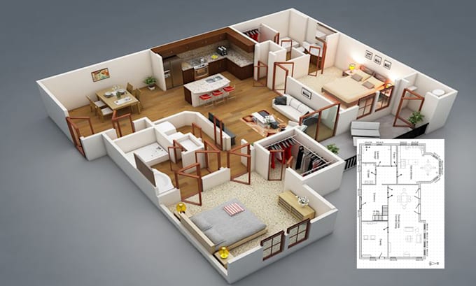 Make 3d floor plan in 3ds max by Khabeb | Fiverr