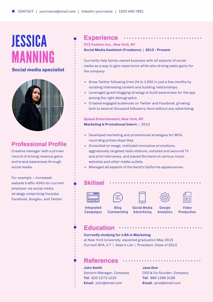 Create a professional any eye catching resume by Techsmurf | Fiverr