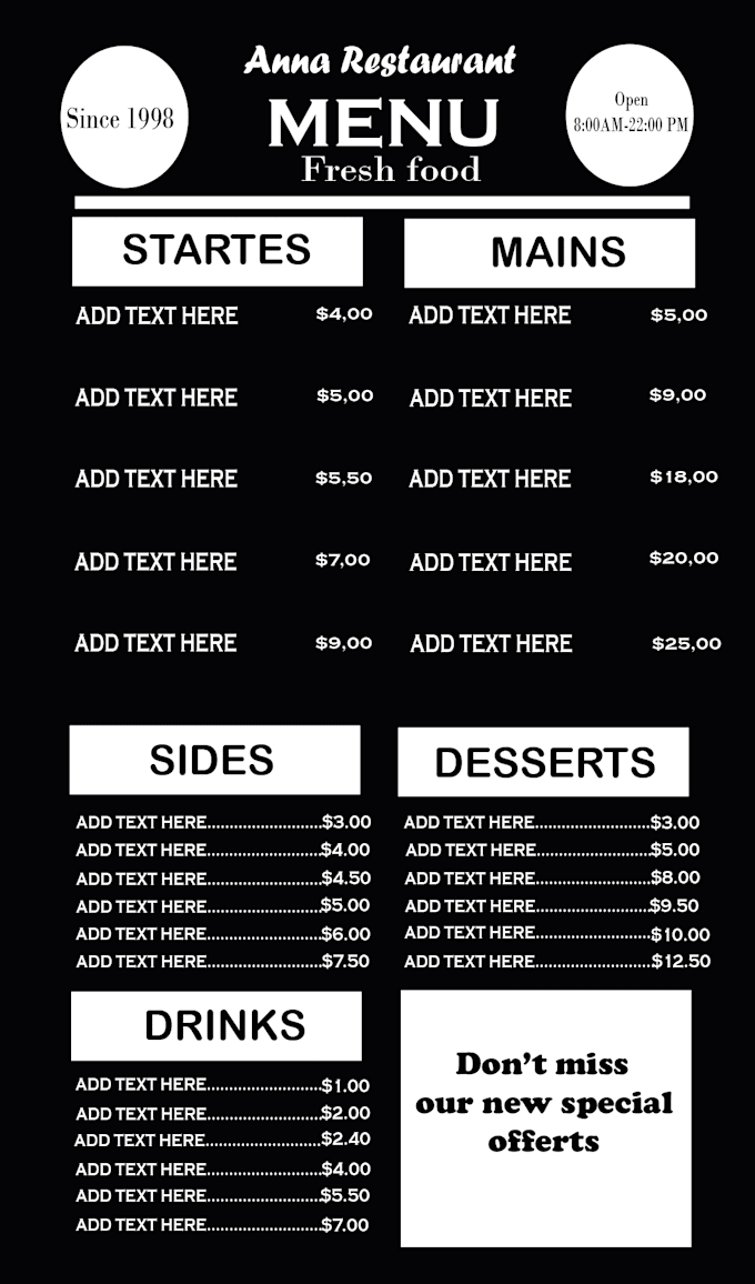 Create a simple restaurant menu design by Designwithflo24 | Fiverr