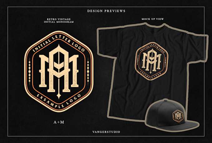 Custom monogram logo badge retro vintage t shirt design by Vangerstudio ...