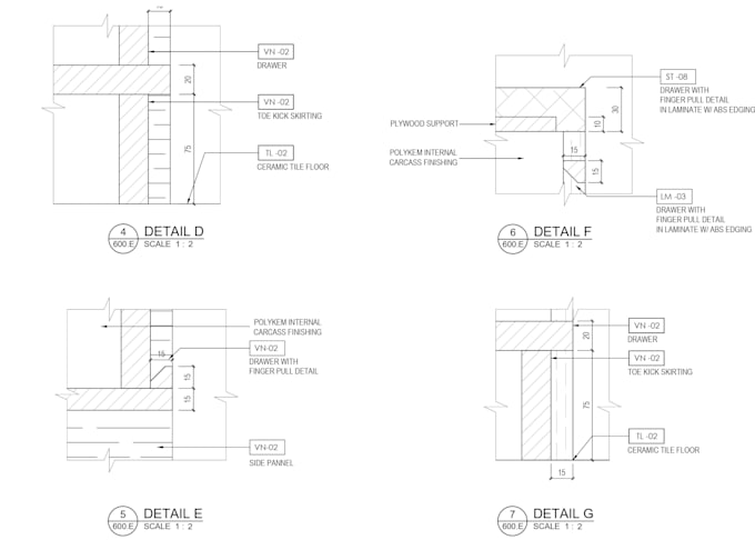 Produce 2d millwork detailed drawings by Designkit_sg | Fiverr