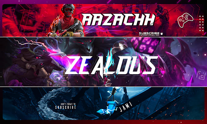 Design gaming banner channel art for youtube twitch and fb by Zubayrxd ...