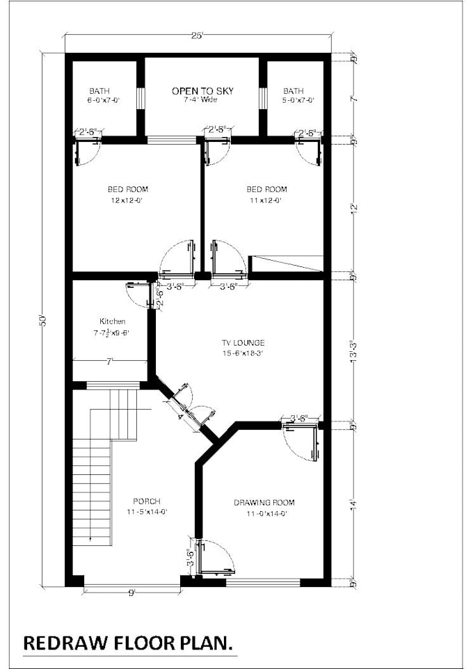 Draw architectural 2d floor plan in autocad by Khurramyouni803 | Fiverr