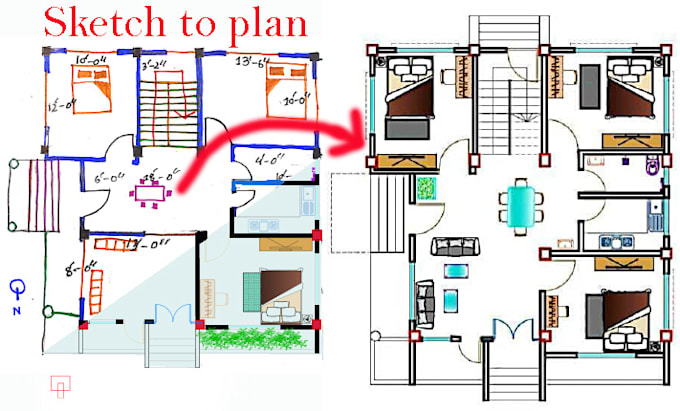 Drawing convert to autocad raster 2d plan by Plabon_pk | Fiverr