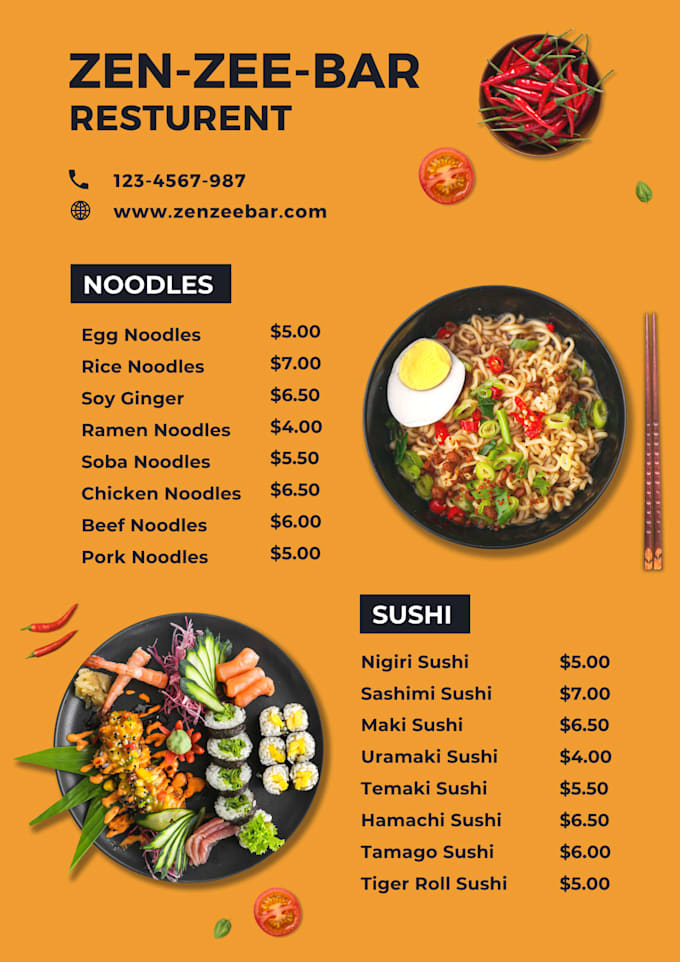 Make eye catching menu design for your restaurant by Farhanamadni | Fiverr