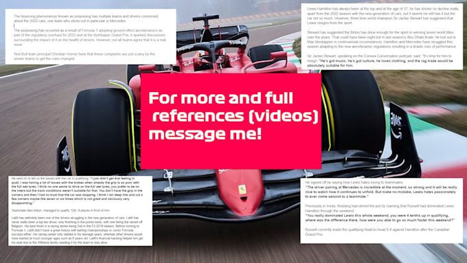 Write a formula 1 f1 video script or article for you by Masi_m5 | Fiverr