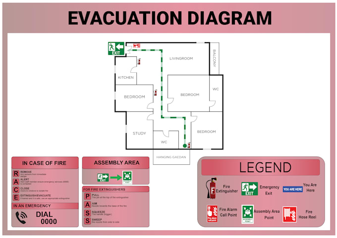 Design fire emergency evacuation, map by Little_charry | Fiverr