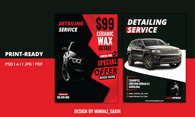 Design attractive auto detailing and car wash flyer, cleaning service ...