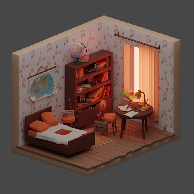 Model cute isometric 3d low poly scene by Sasha_is_may | Fiverr